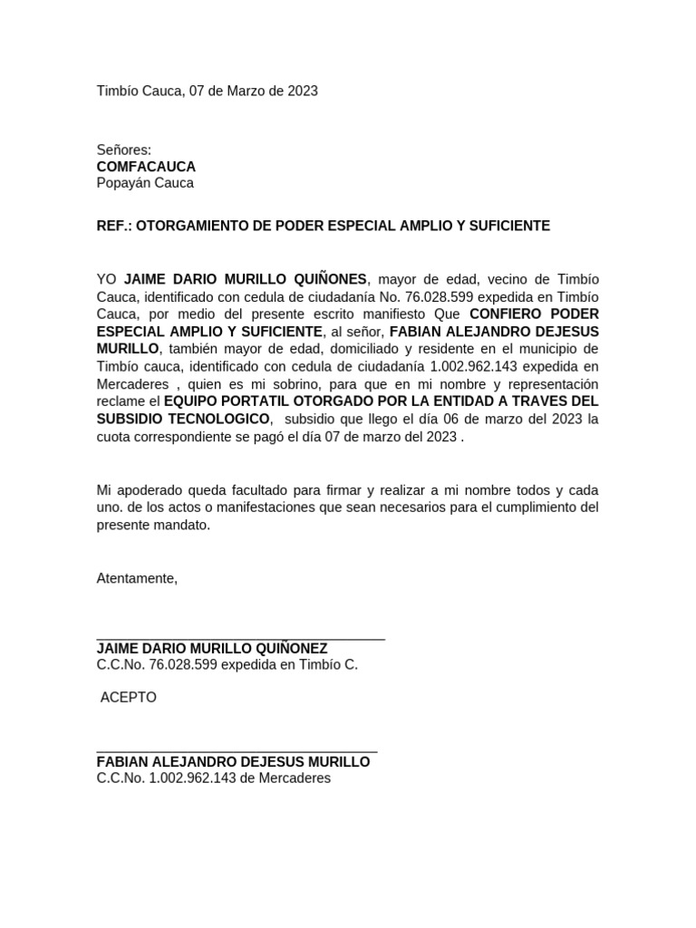 Otorgamiento de Poder | PDF