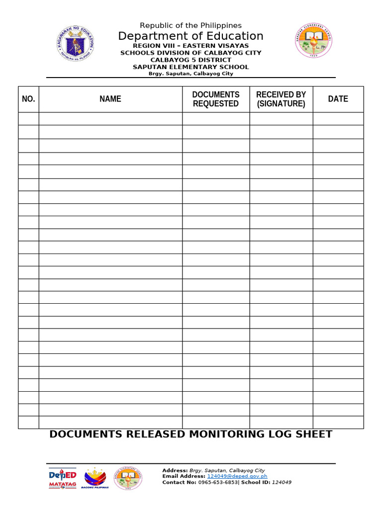 Documents Released Monitoring Log Sheet | PDF