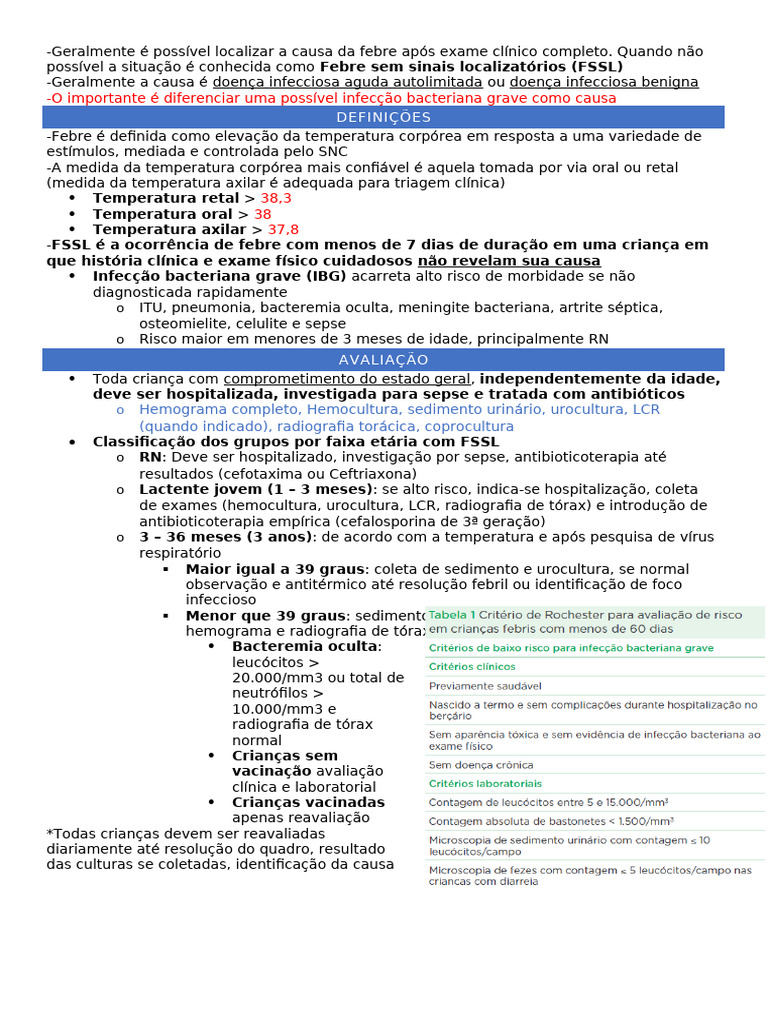 Febre sem Sinais Localizatórios em Crianças | PDF | Sepse | Febre