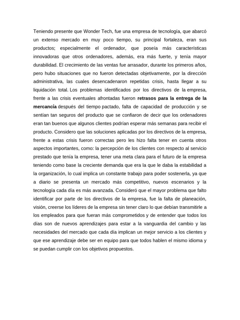 Crisis y lecciones de Wonder Tech | PDF