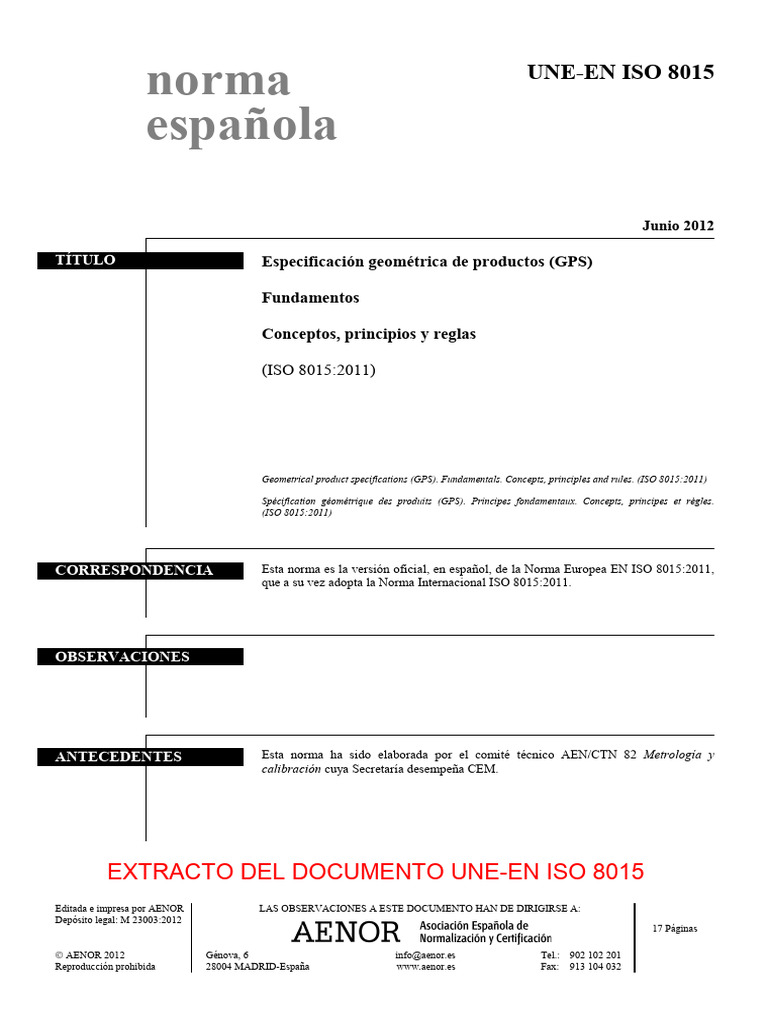 Norma ISO 8015: Especificaciones GPS | PDF | Metrología