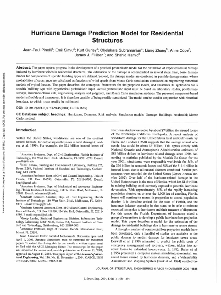 Hurricane Damage Prediction Models Residential | PDF