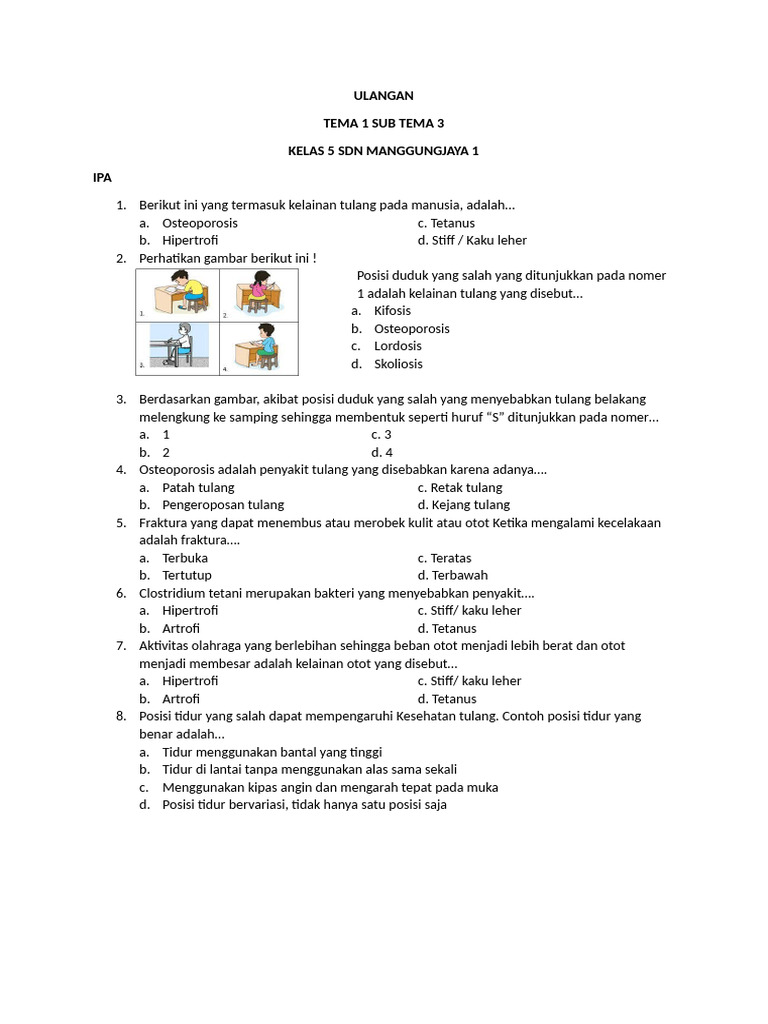 Ulangan Tema 1 ST 3 KLS 5 | PDF