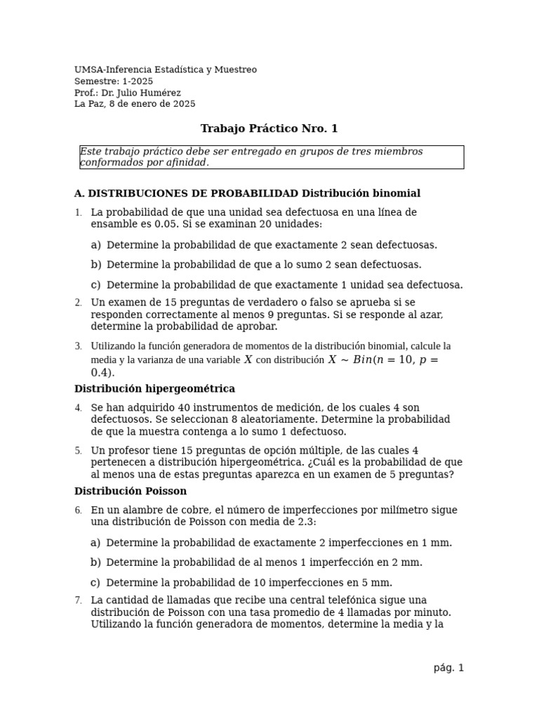 TP1 1-2025 Distrib. de Probabilidades y Distrib. en El Muestreo | PDF | Estimador | Media