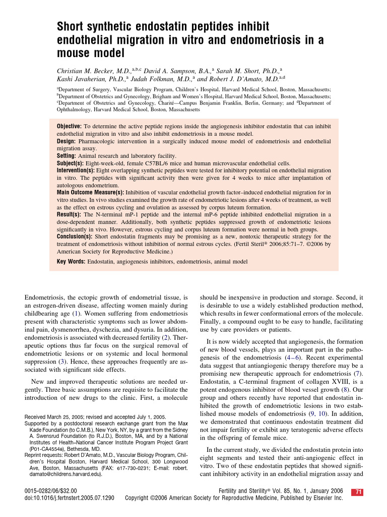 Short Synthetic Endostatin Peptides Inhibit Endoth | PDF | Angiogenesis ...
