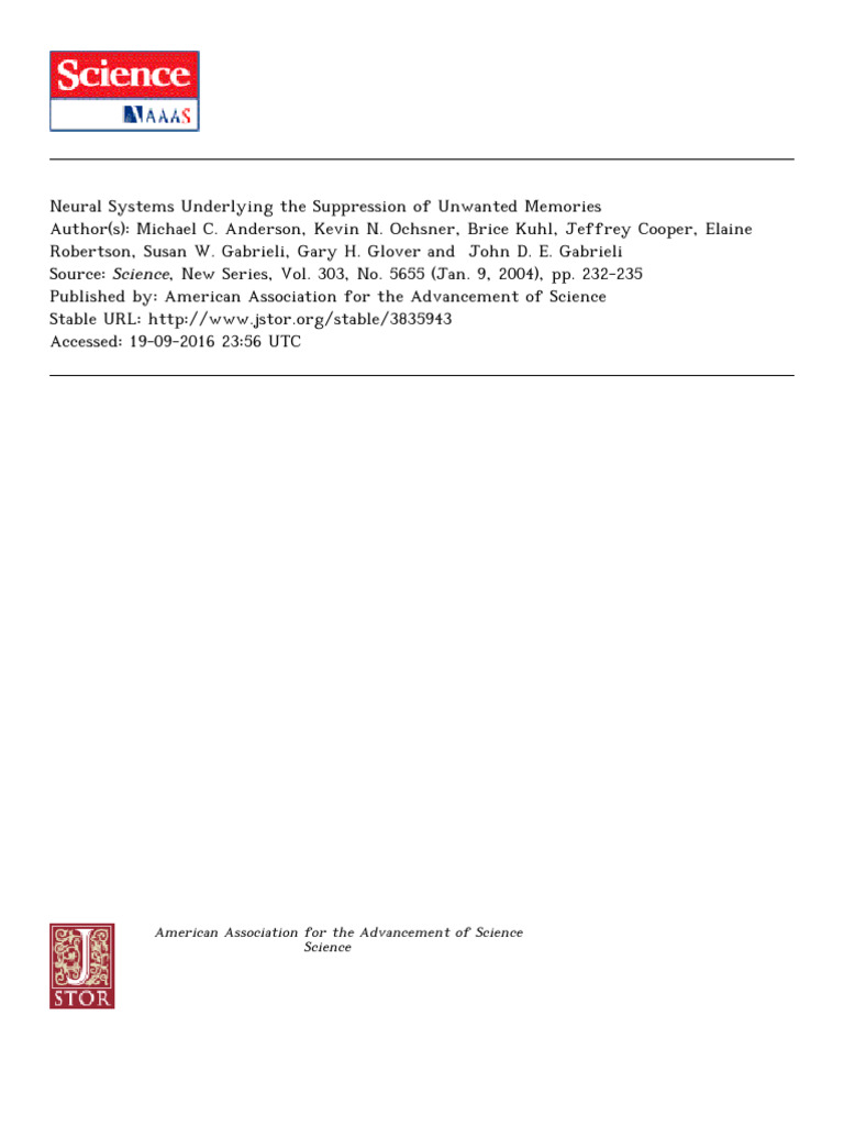 Neural Systems Underlying the Suppression of Unwanted Memories | PDF