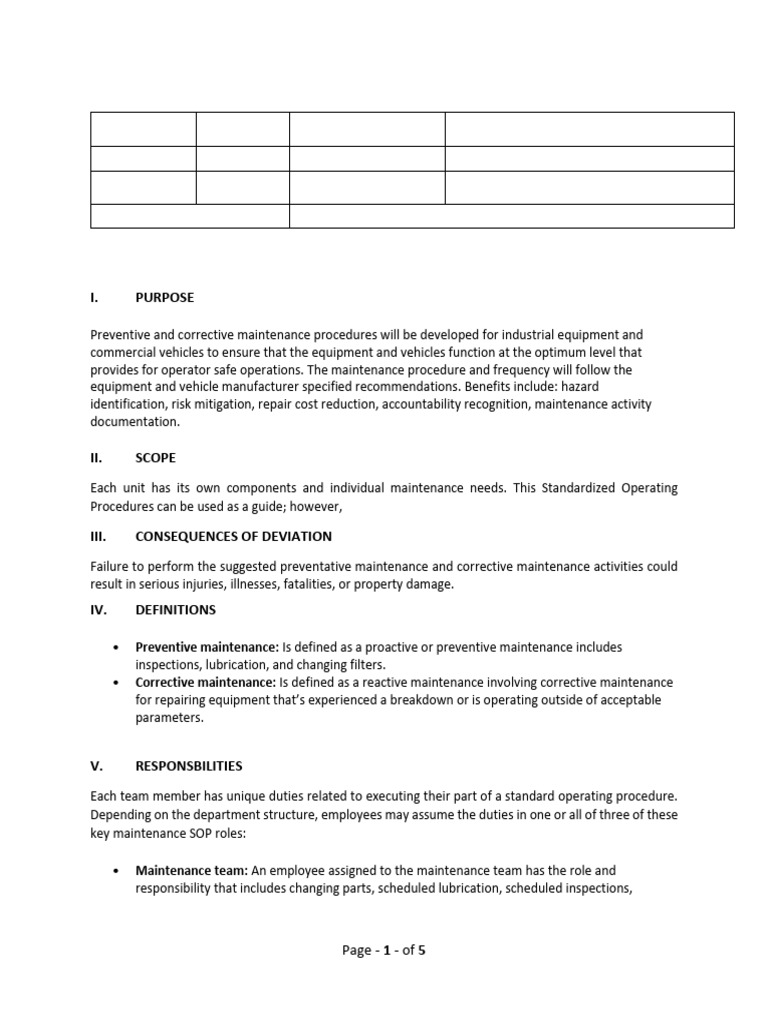 Preventative Maintenance SOP | PDF | Safety | Occupational Safety And Health