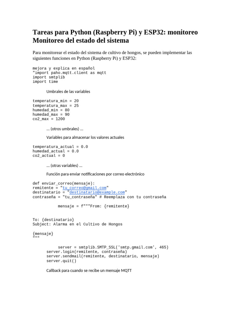 Tareas para Python Raspberry Pi y ESP32 Monitoreo Del Estado Del ...