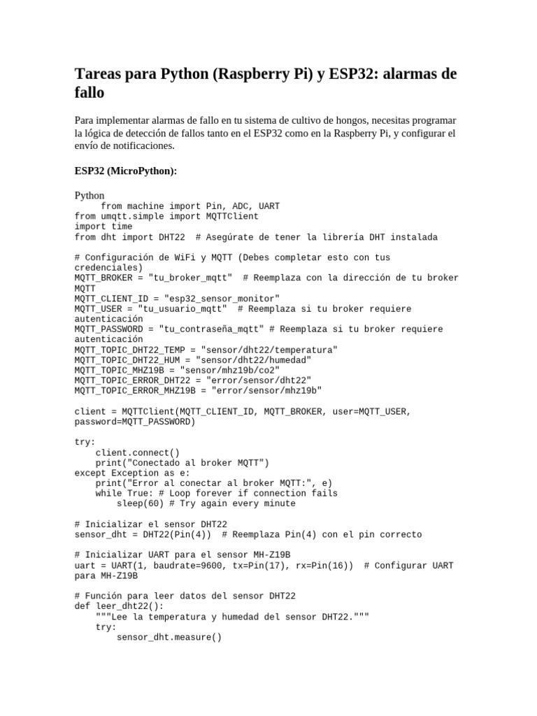 Tareas para Python Raspberry Pi y ESP32 alarmas de fallo | PDF | Arquitectura de Computadores ...