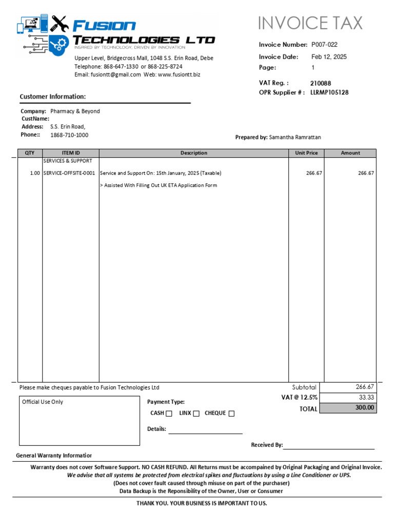 Fusion Invoice P007-022 (1) | PDF | Invoice | Government Finances