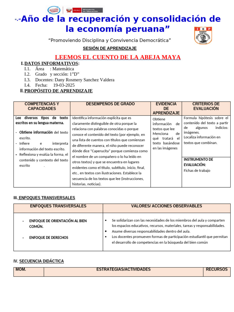19 - 02-2025 - Leemos El Cuento de La Abeja Maya | PDF | Información | Aprendizaje