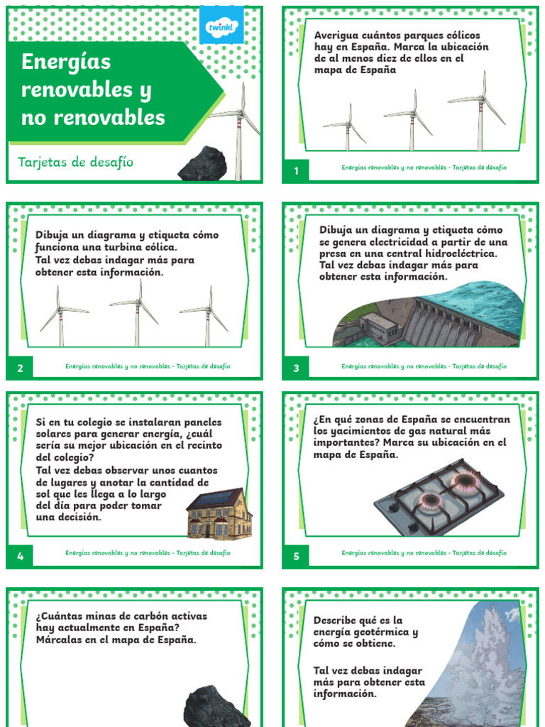 Tarjetas de Desafío - Energías Renovables y No Renovables en España ...