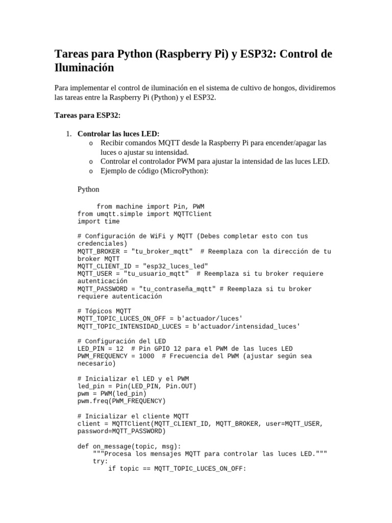 Tareas para Python Raspberry Pi y ESP32 Control de Iluminación | PDF | Python (lenguaje de ...