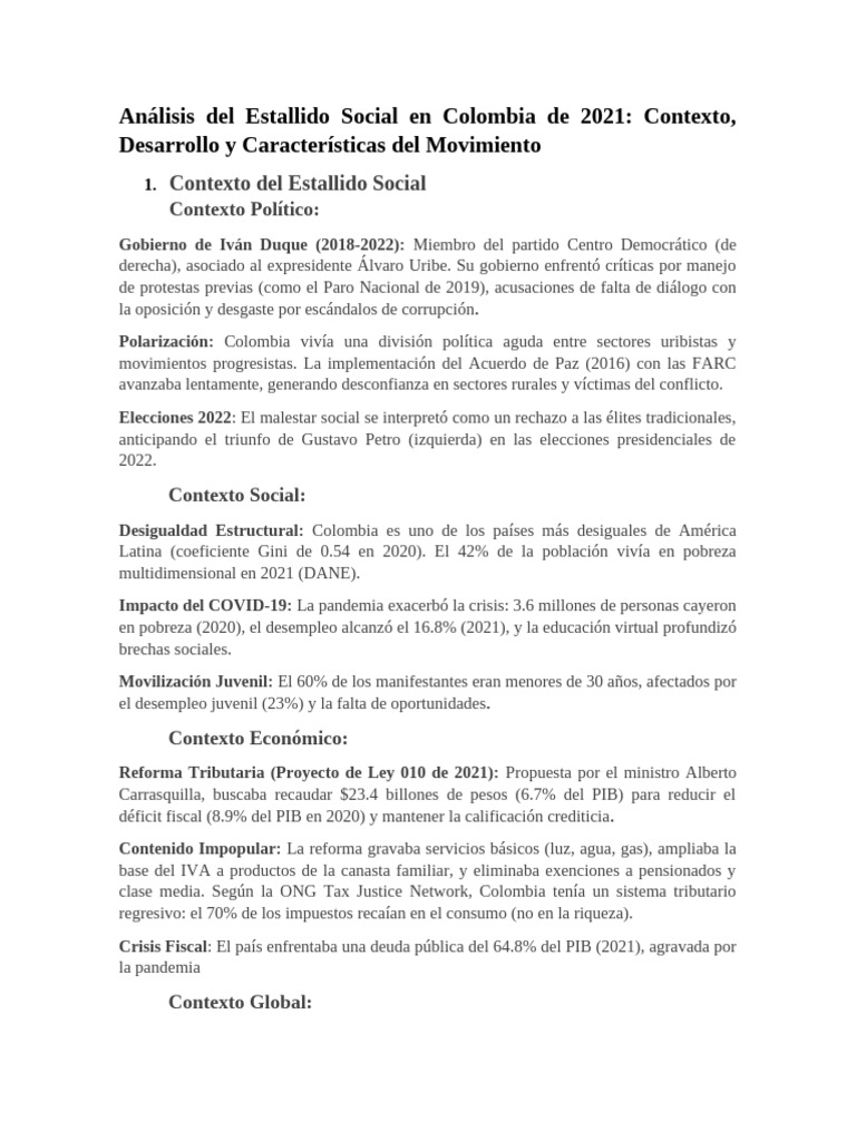 Estallido Social en Colombia 2021: Análisis | PDF | Colombia