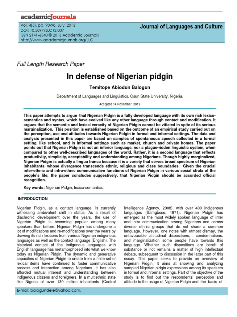 In Defense of Nigerian Pidgin | PDF | English Language | Nigeria