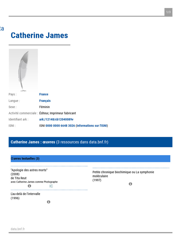 Oeuvres de Catherine James en PDF | PDF