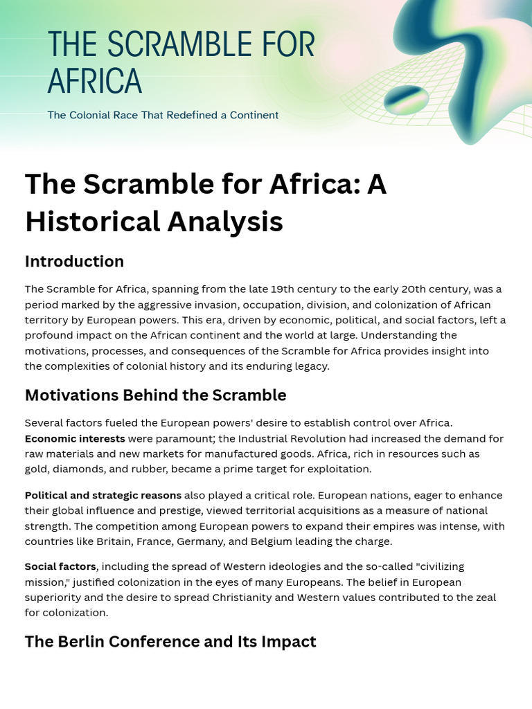 Scramble for Africa: Colonial Impact Analysis | PDF | Africa | Colonialism