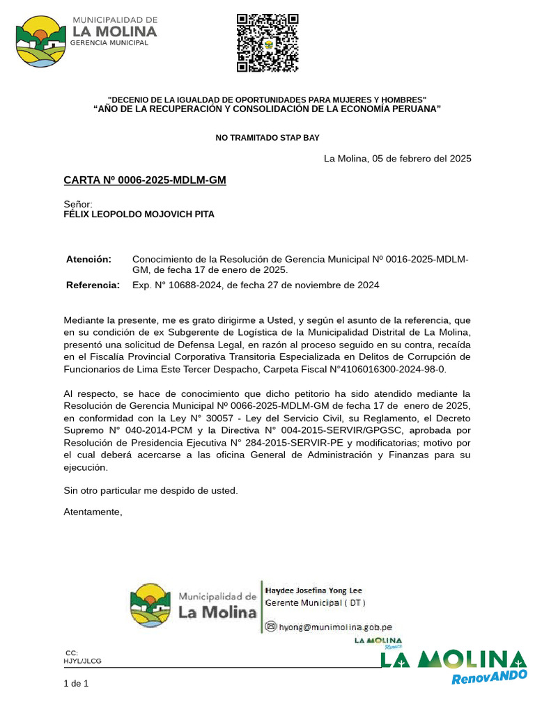 Carta #0006-2025-MDLM-GM | PDF