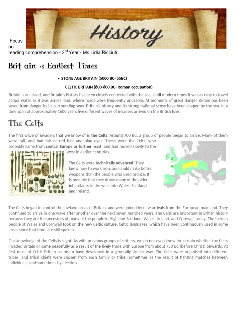 Britain Early Settlers - The Celts | PDF | Celts | Great Britain
