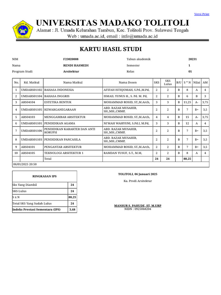 Cetak Kartu Hasil Studi | PDF
