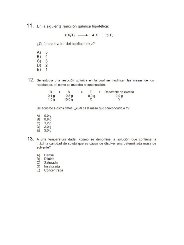 Preguntas Paes Estequiometría 2do Sem | PDF
