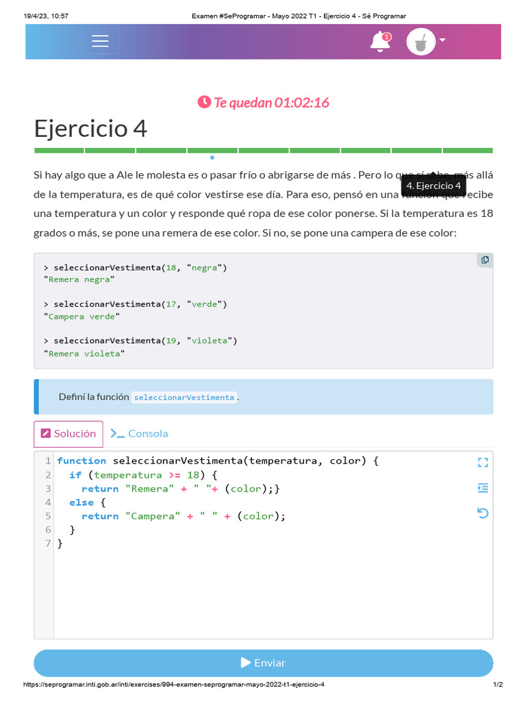 Examen #SeProgramar - Mayo 2022 T1 - Ejercicio 4 - Sé Programar | PDF
