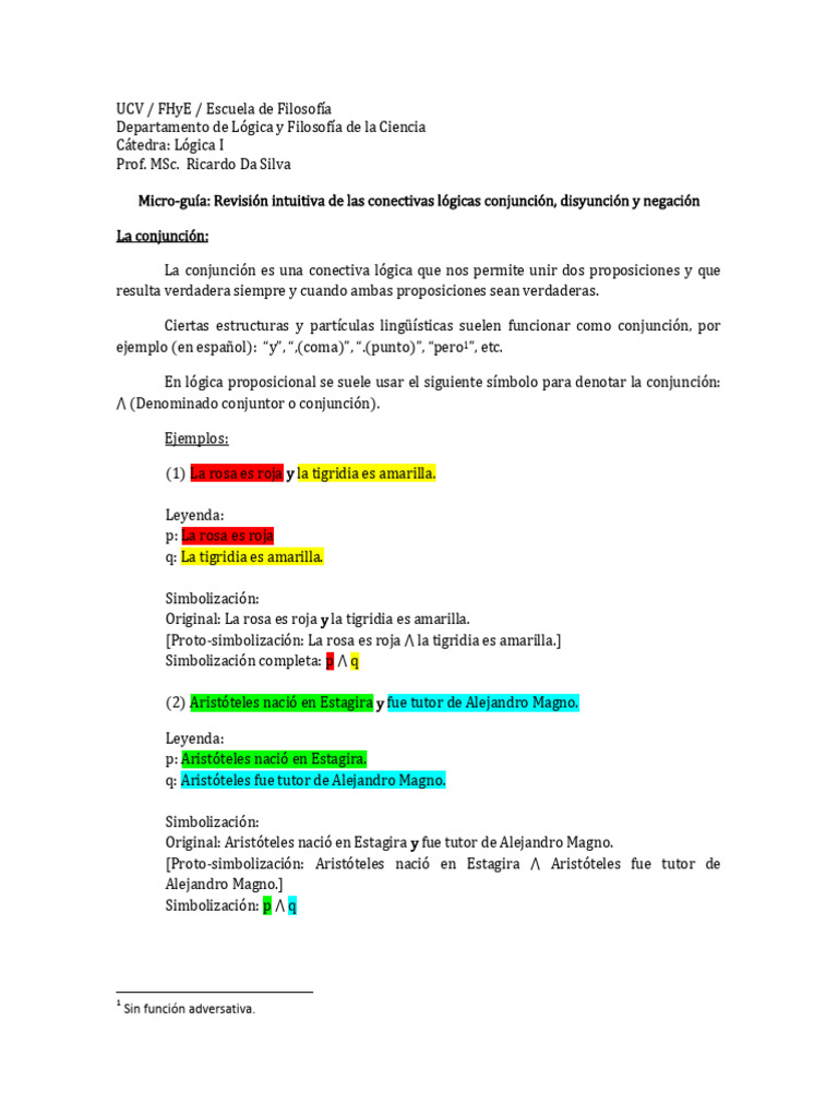 Micro-guía Revisión Intuitiva de Las Conectivas Lógicas Conjunción ...