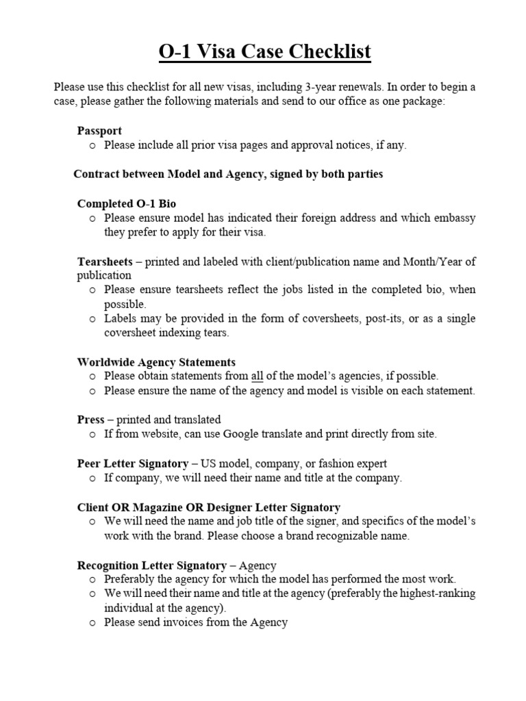 O-1 Visa Checklisth | PDF