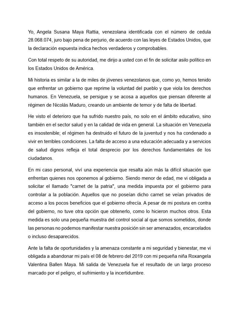 DECLARACIÓN DE ANGELA MAYA RATTIA | PDF | Venezuela