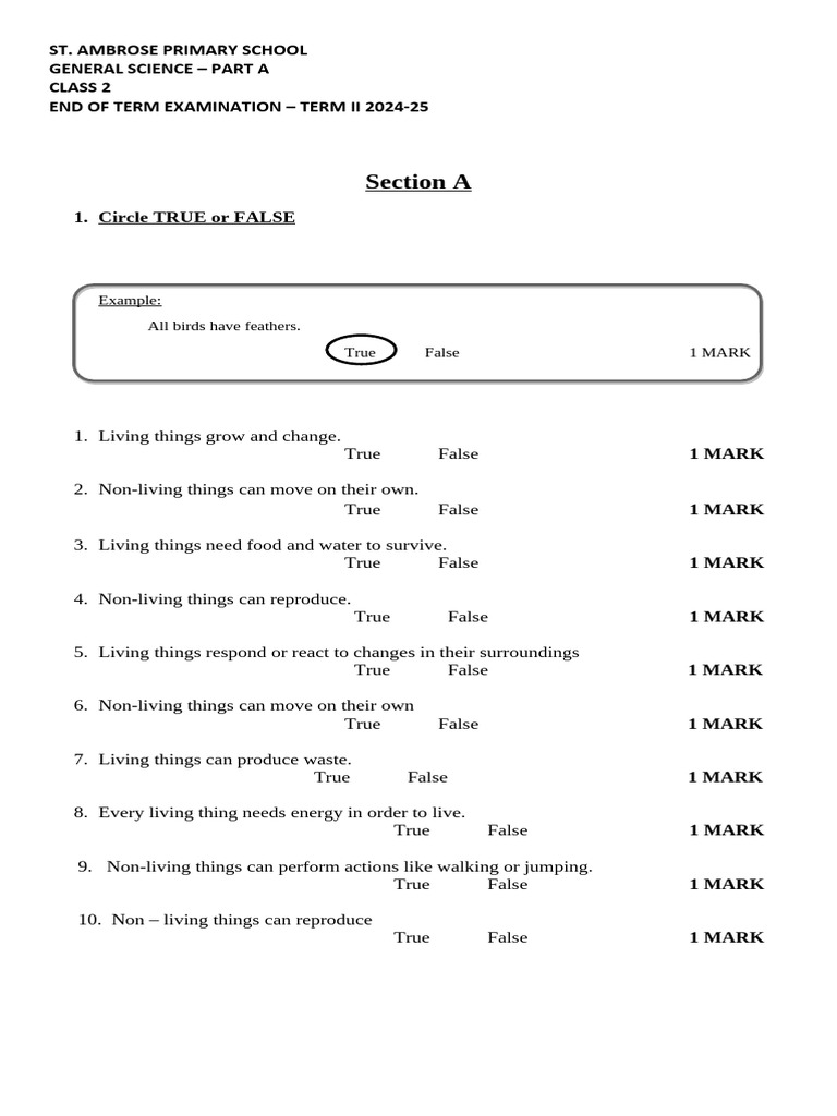 C2 General Science (Computerised) T2 2024-25 - Part A | PDF | Predation ...