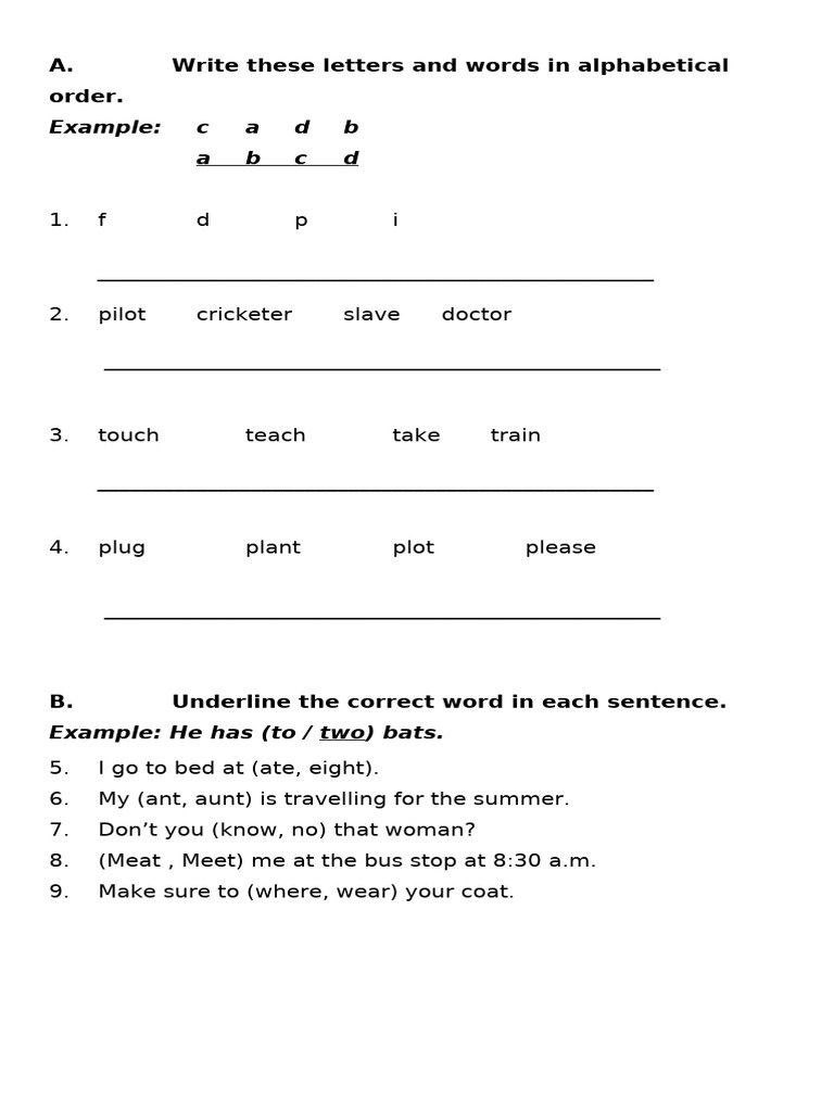 Alphabetical Order and Grammar Exercises | PDF | Part Of Speech | Syntax
