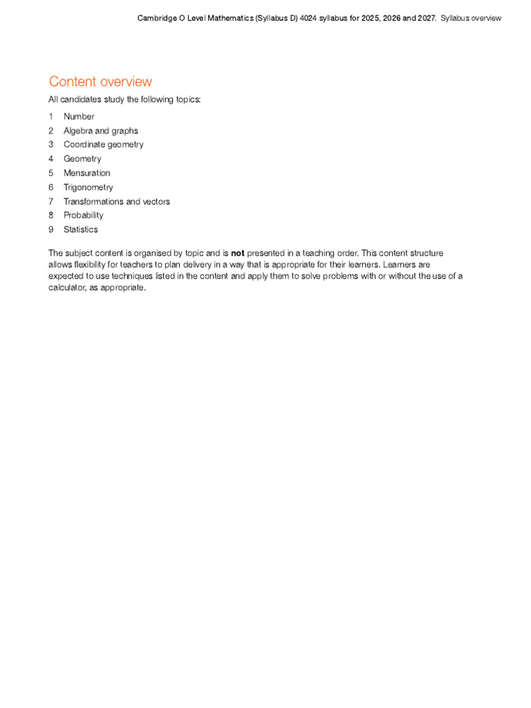 Cambridge O Level 4024 Mathematics (Syl.. | PDF