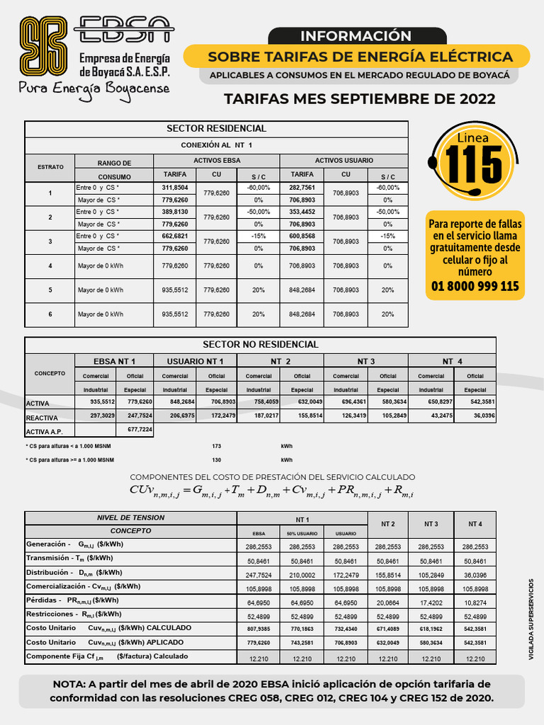 Ded4e Aviso Ebsa Tarifas Septiembre2022 | PDF | Energia electrica | Electricidad