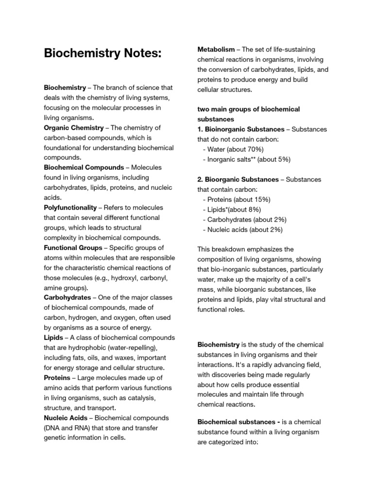 Chem notes intro to biochem | PDF | Carbohydrates | Biochemistry