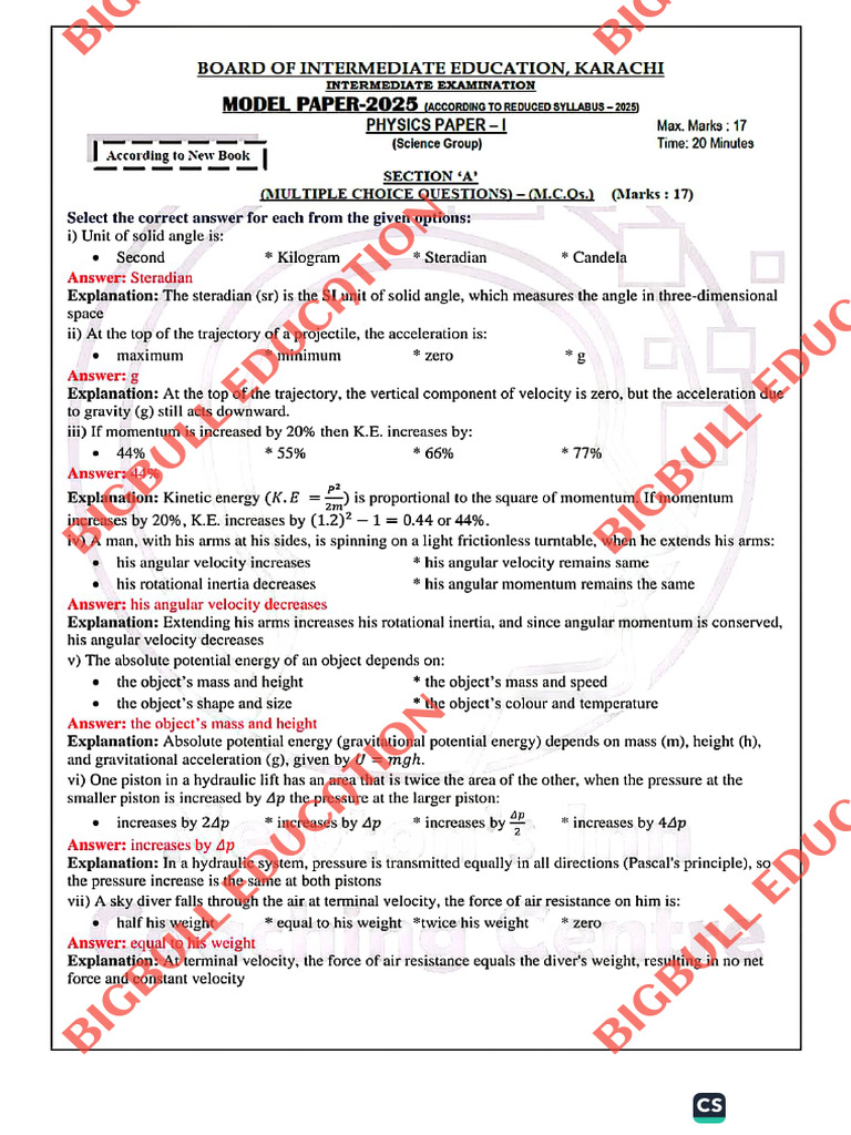 Bigbull Education Xi Physics Complete Solved Model Paper 2025 | PDF