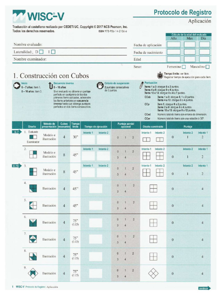 Protocolo de Aplicación WISC V | PDF