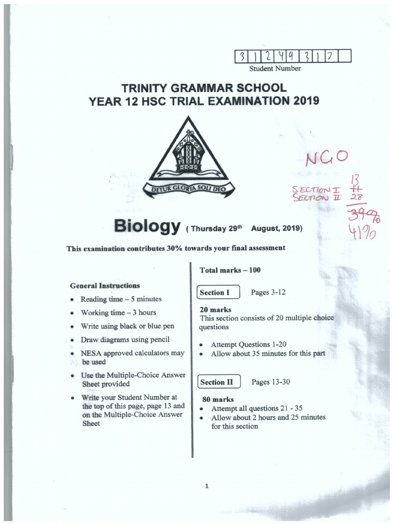 2019 Trinity HSC Trial | PDF