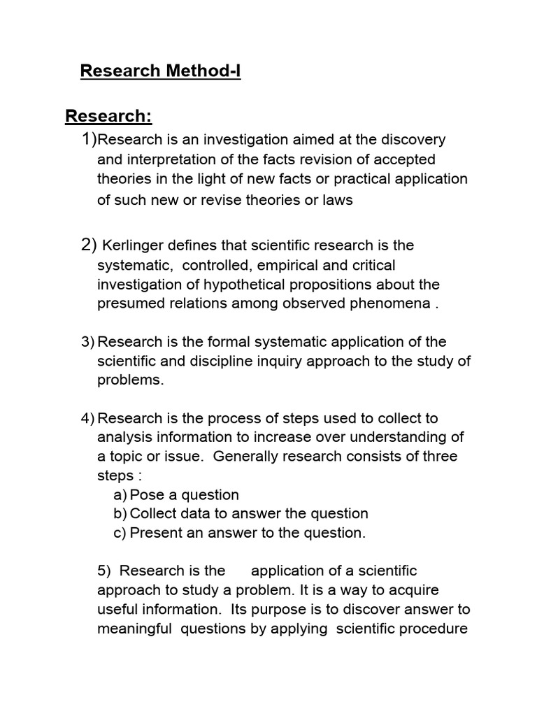 Research Method-I | PDF | Scientific Method | Methodology