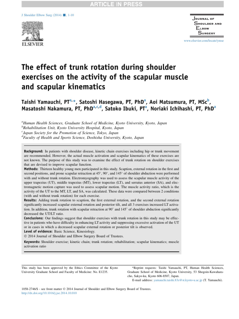 Trunk Rotation in Shoulder Exercises | PDF | Shoulder | Anatomical ...