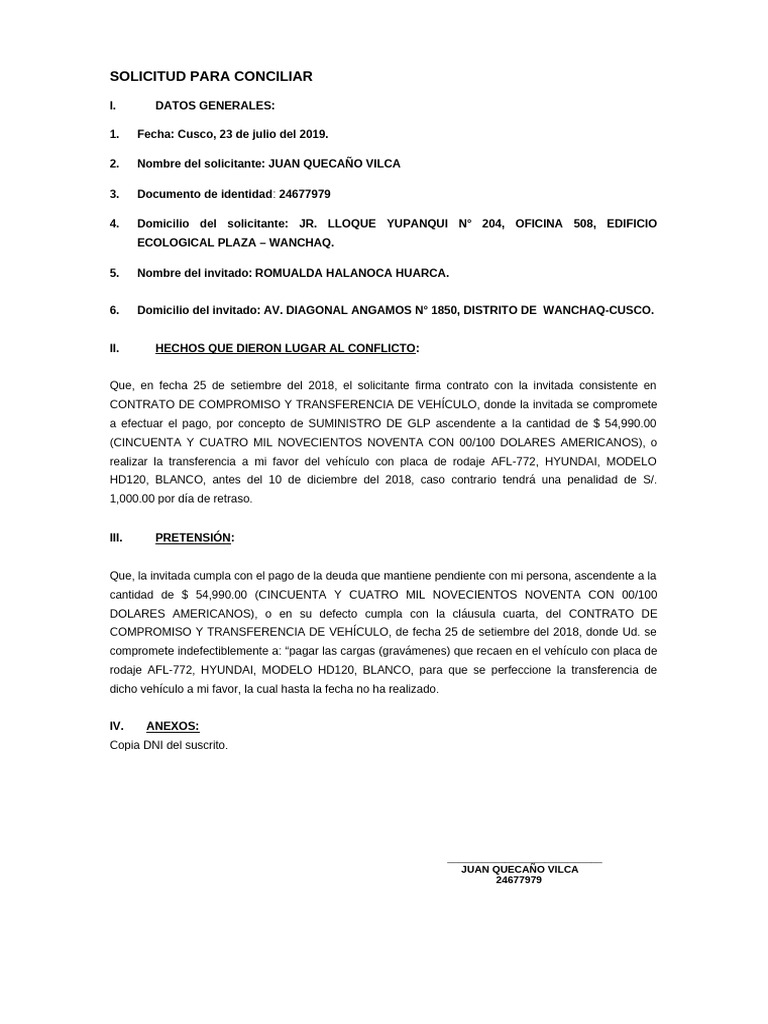 Solicitud para Conciliar - Deuda | PDF