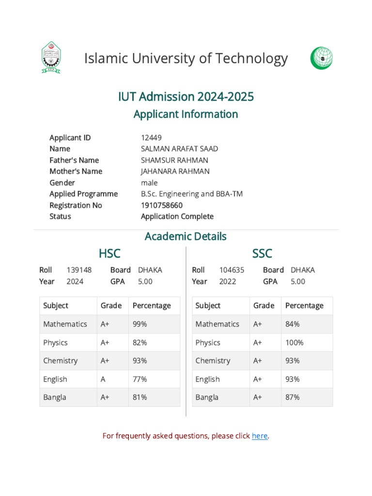 Islamic University of Technology: IUT Admission 2024-2025 | PDF