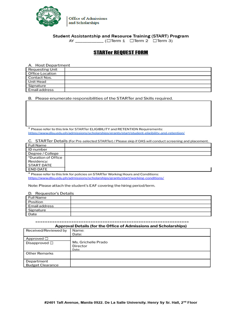 Starter Request Form | PDF