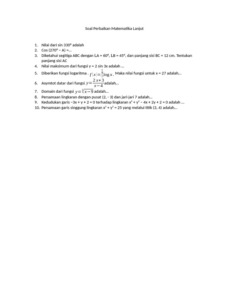 Soal Perbaikan Matematika Lanjut | PDF