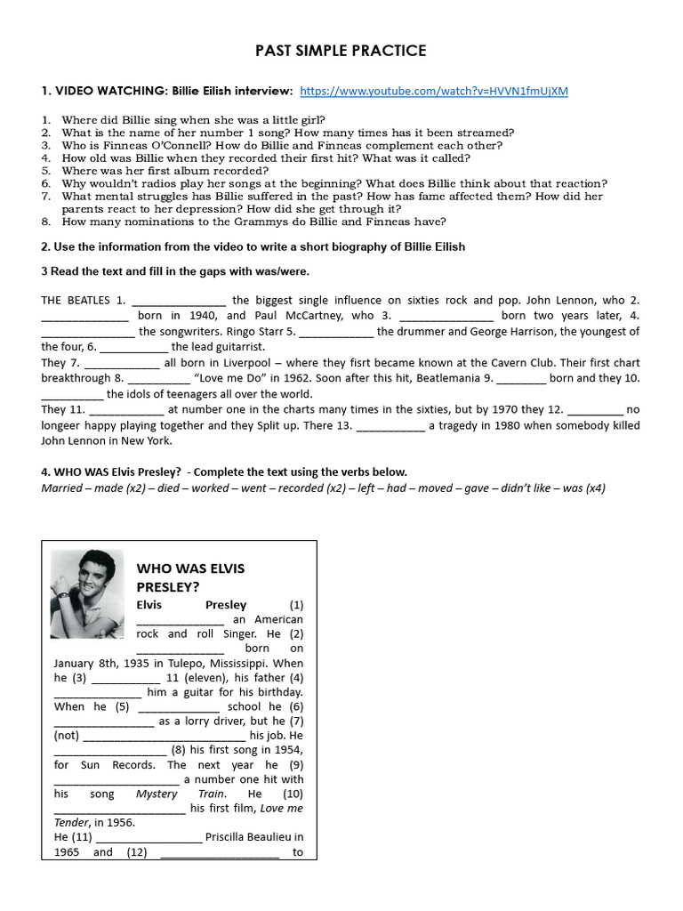 Past Simple Practice | PDF | The Beatles | John Lennon