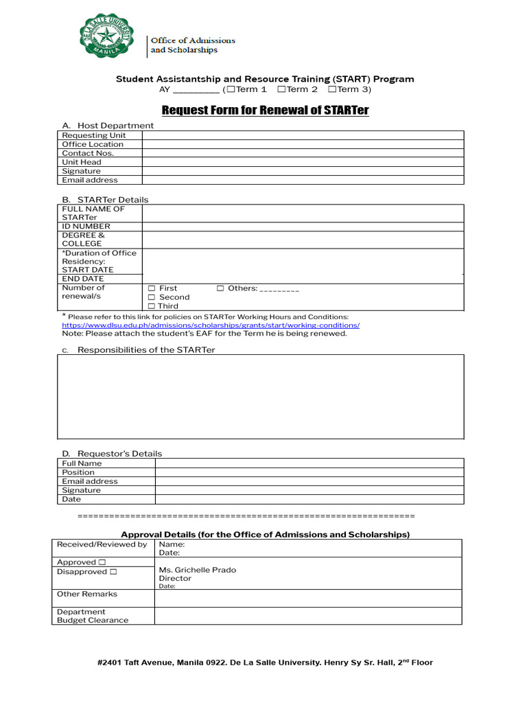 START Program Renewal Request Form | PDF