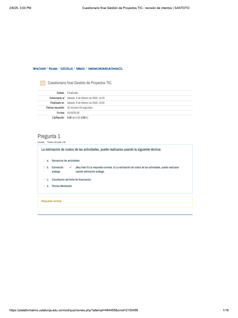 Gestión de Proyectos A1 | PDF | Gestión de proyectos | Cuestionario