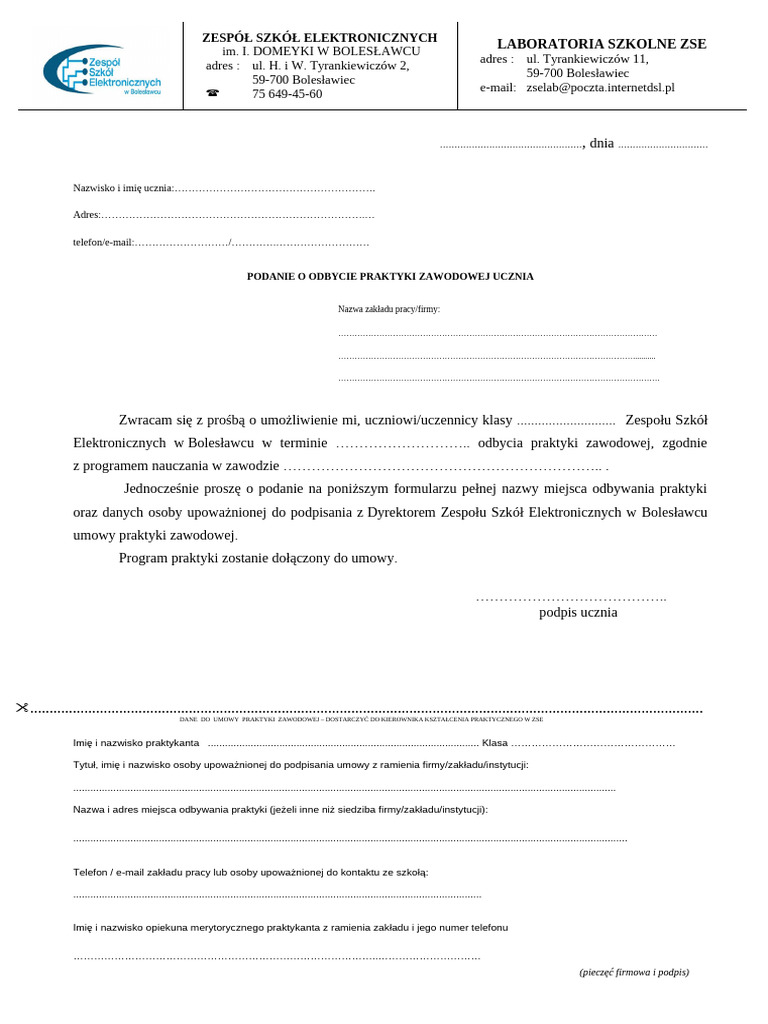 Podanie o Odbycie Praktyki | PDF