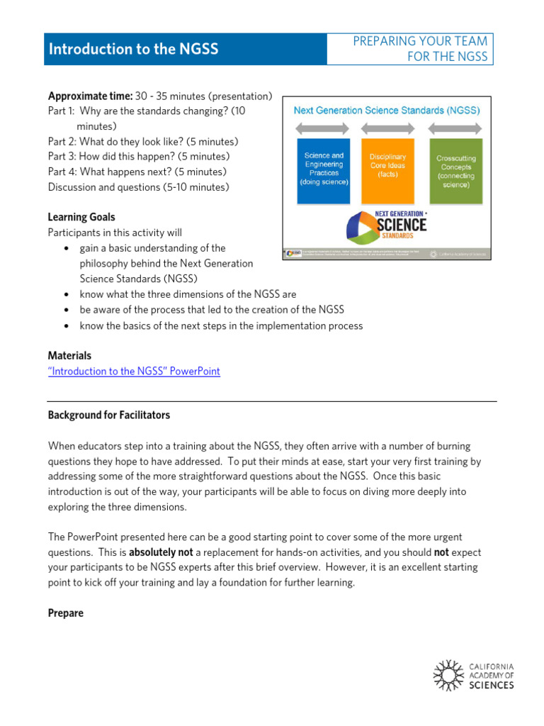 Ngssintroduction Lessonplan | PDF | Science | Cognition