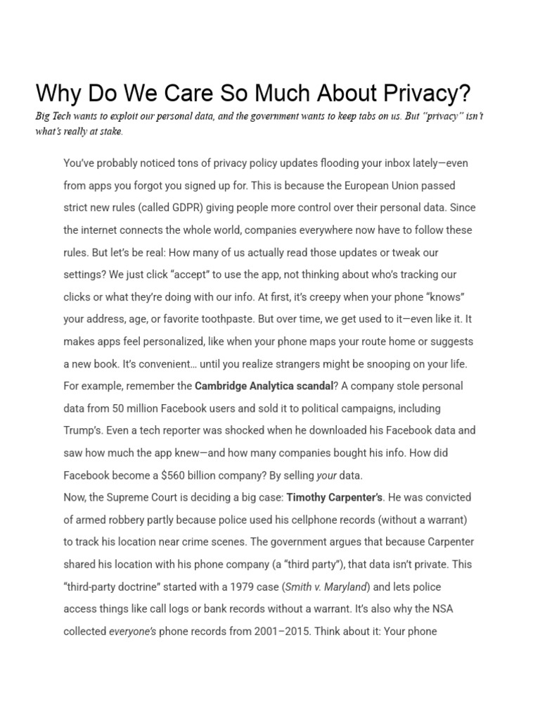 Why Do We Care So Much About Privacy | PDF | Privacy | Fourth Amendment ...