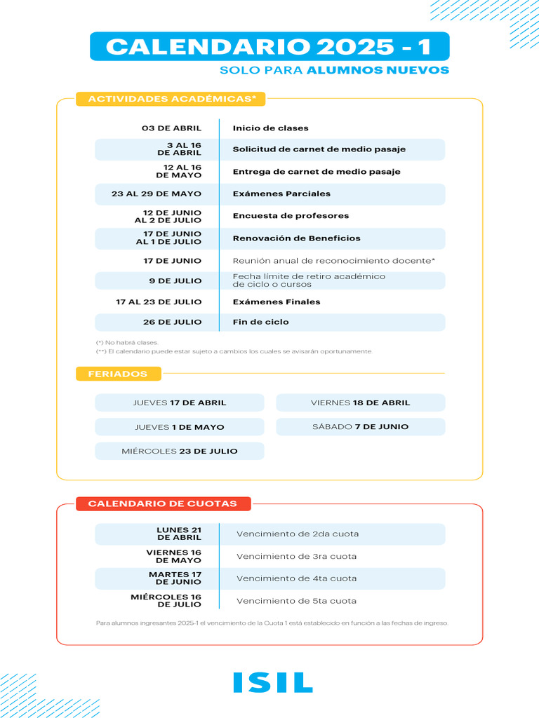 Calendario Académico UTP 2025-1 | PDF